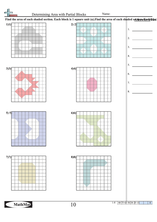 Determining Area With Partial Blocks Math Worksheet With Answer Key ...