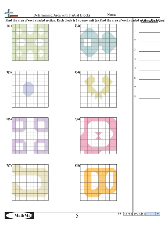 Determining Area With Partial Blocks Math Worksheet With Answer Key ...