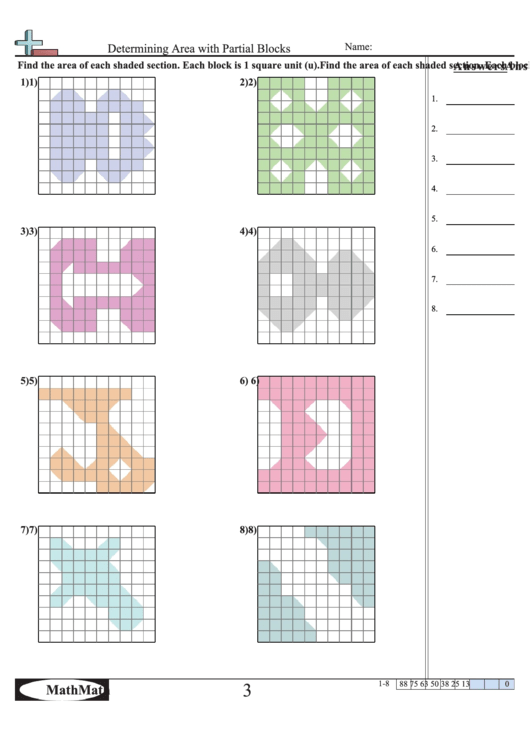 Determining Area With Partial Blocks Math Worksheet With Answer Key ...