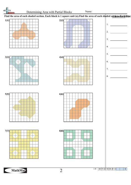 Determining Area With Partial Blocks Math Worksheet With Answer Key ...