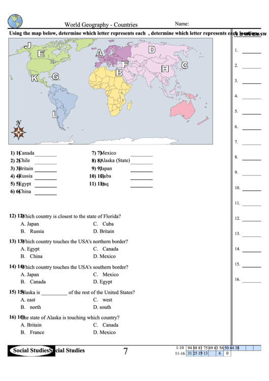 World Geography Countries Worksheet With Answer Key Printable Pdf 