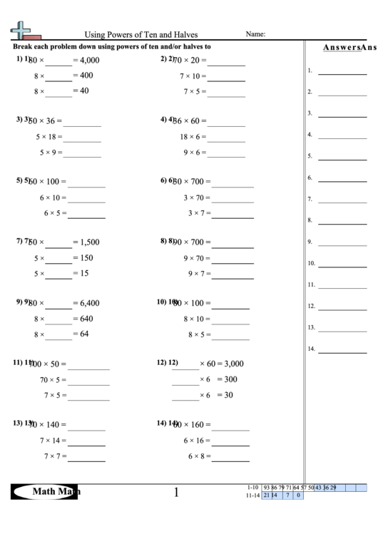 Powers Of 10 Worksheets