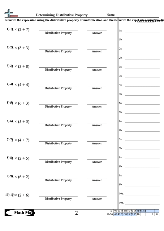 Determining Distributive Property Worksheet printable pdf download