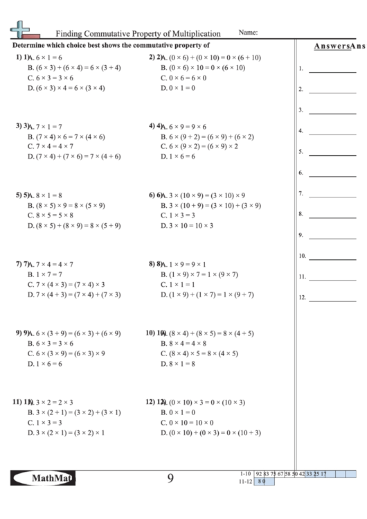 Finding Commutative Property Of Multiplication Worksheet Printable Pdf