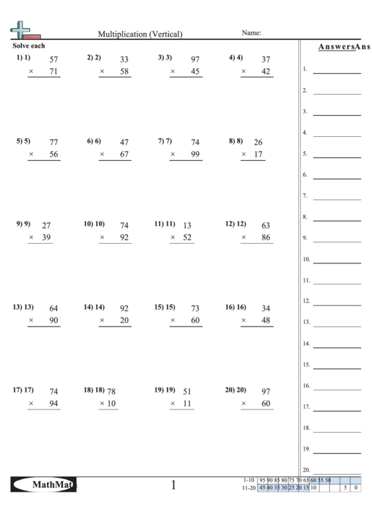 Multiplication Vertical Worksheets Answer Key Walter Bunce s 