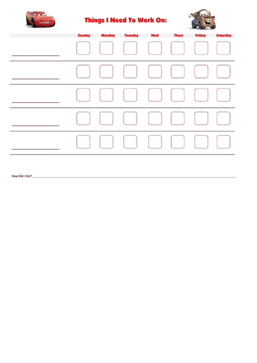 Things I Need To Work On Cars Template printable pdf download