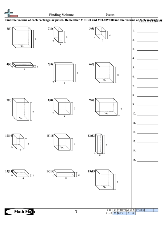 Finding Volume Worksheet printable pdf download