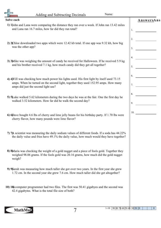 Adding And Subtracting Decimals Worksheet Printable Pdf Download Adding And Subtracting Decimals Worksheet Printable Pdf Download