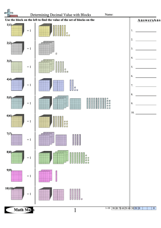 Determining Decimal Value With Blocks Worksheet With Answer Key ...