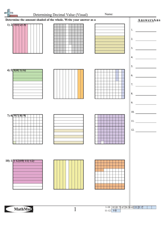 Determining Decimal Value (Visual) Worksheet With Answer Key printable ...