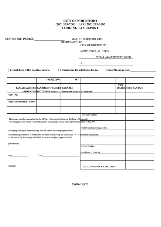 Fillable Lodging Tax Report Form printable pdf download
