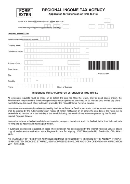 Form Exten - Application For Extension Of Time To File printable pdf ...