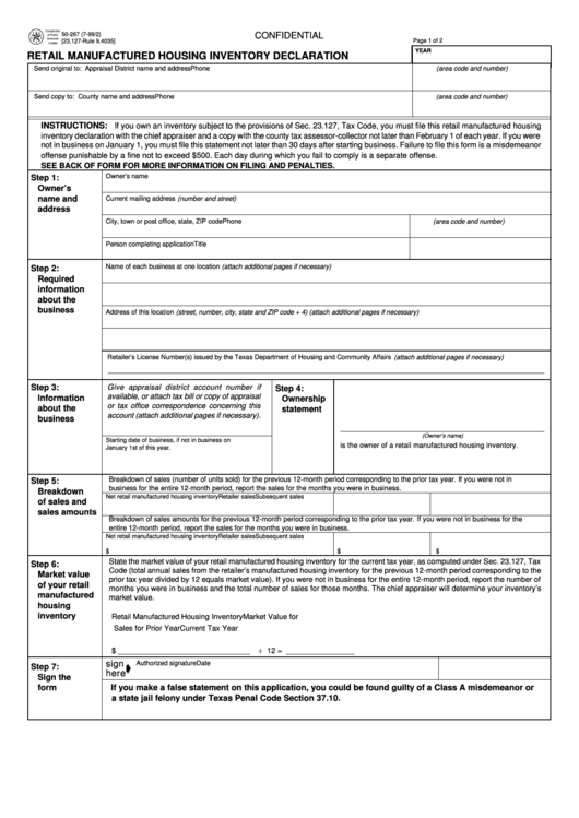 Fillable Form 50-267 - Retail Manufactured Housing Inventory ...