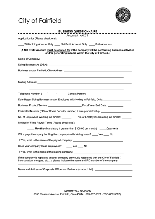 Fillable Business Questionnaire Form printable pdf download