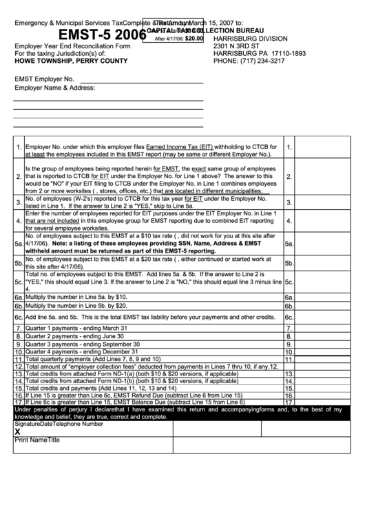 Form Emst-5 - Employer Year End Reconciliation Form - 2006 printable ...