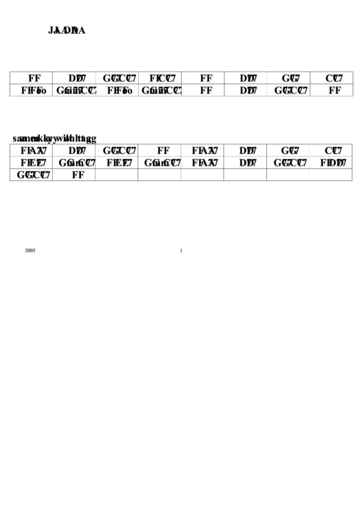 Ja Da Chord Chart printable pdf download