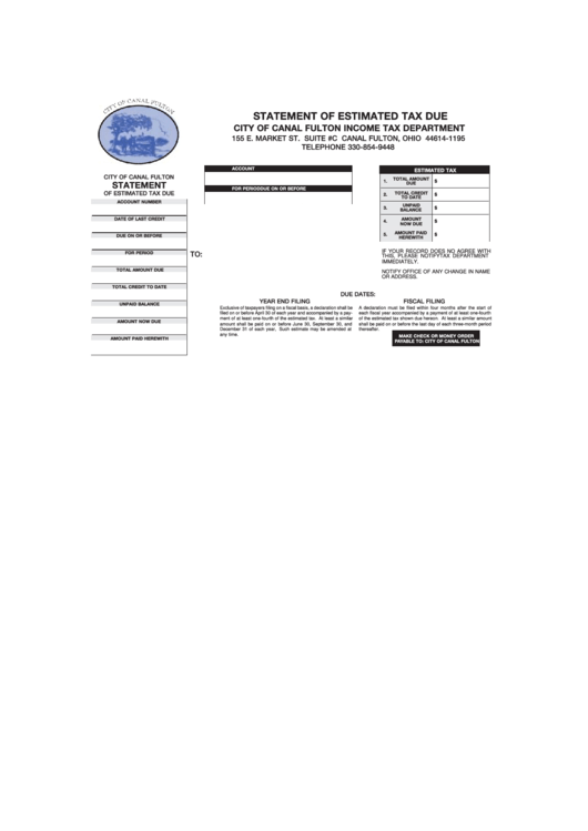 Statement Of Estimated Tax Form printable pdf download