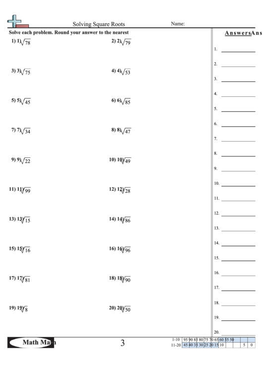 Solving Square Roots Worksheet printable pdf download