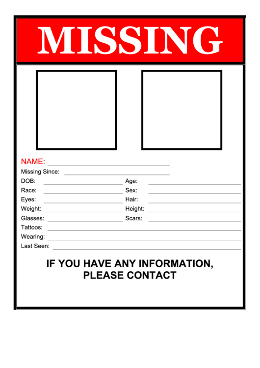 Missing Person Flyer Template Two Pictures Printable Pdf Download