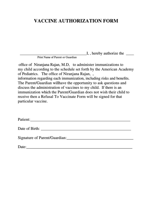 Fillable Vaccine Authorization Form printable pdf download