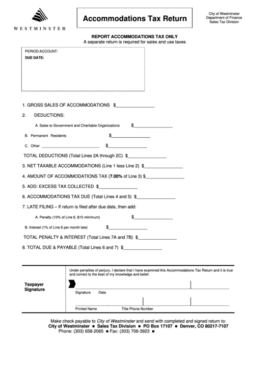 Fillable Accommodations Tax Return Form printable pdf download