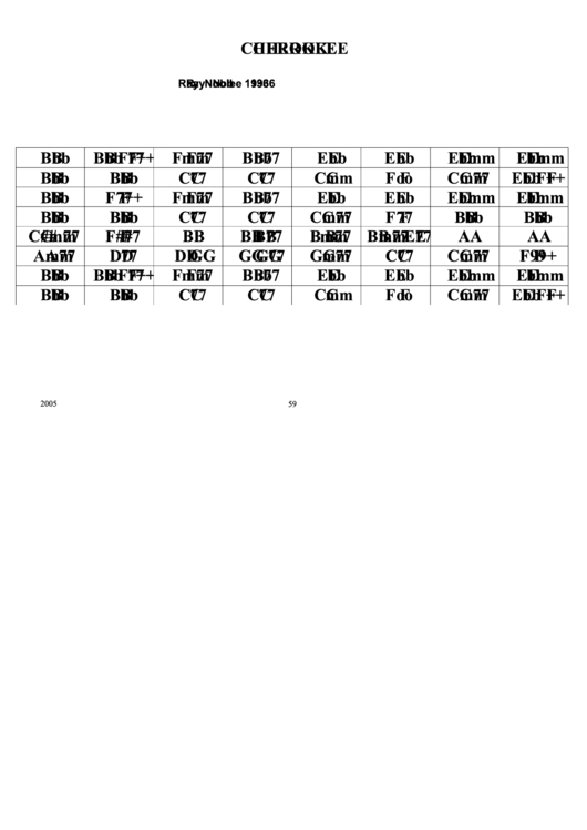 Ray Noble - Cherokee Chord Chart printable pdf download