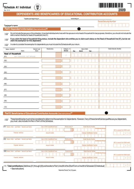 Schedule A1 Individual - Dependents And Beneficiaries Of Educational ...