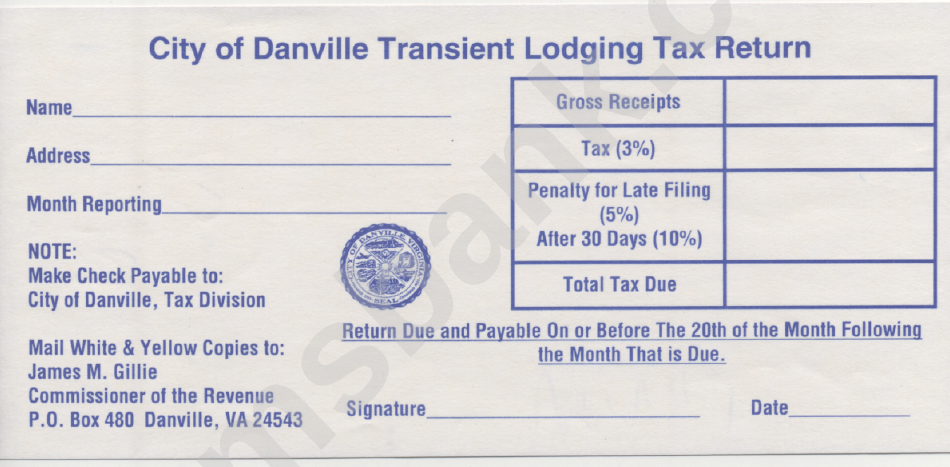 Transient Lodging Tax Return Form printable pdf download