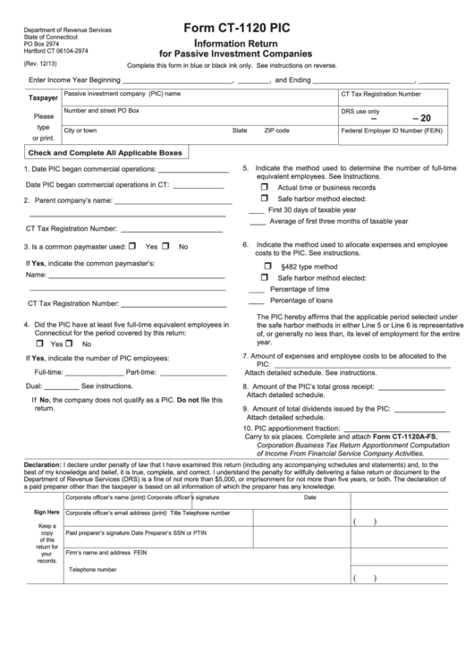 Form Ct-1120 Pic - Information Return For Passive Investment Companies ...