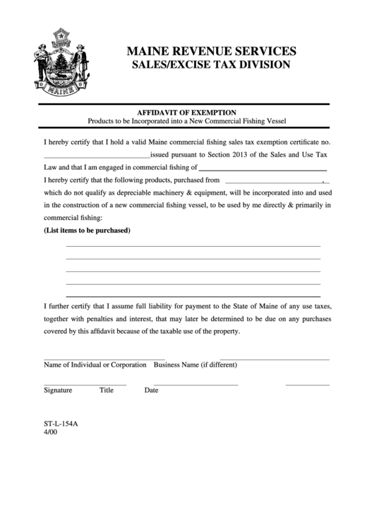 Affidavit Of Exemption Form - 2000 printable pdf download