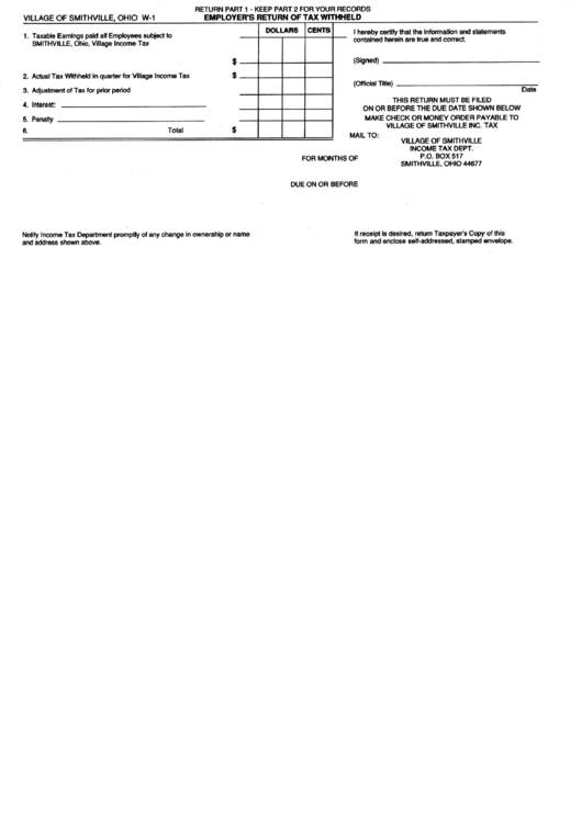 Employer'S Return Of Tax Withheld Form printable pdf download