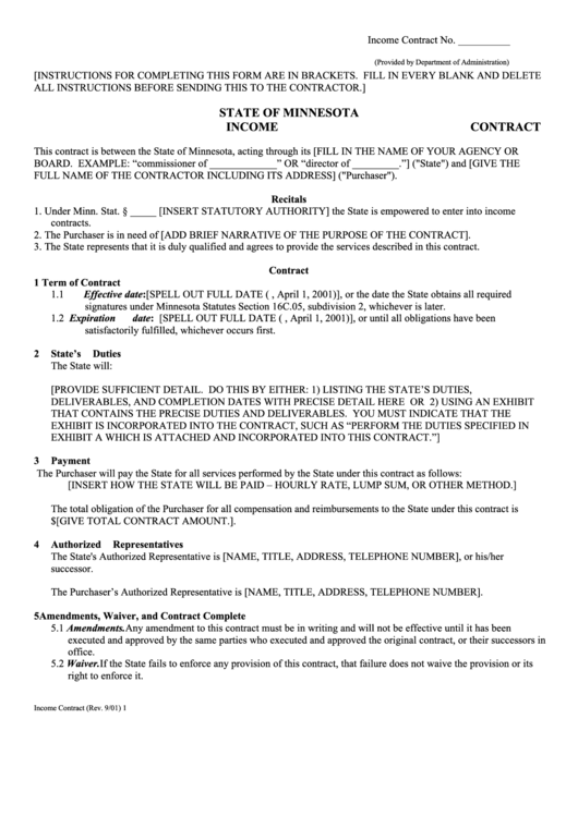 Income Contract Form printable pdf download