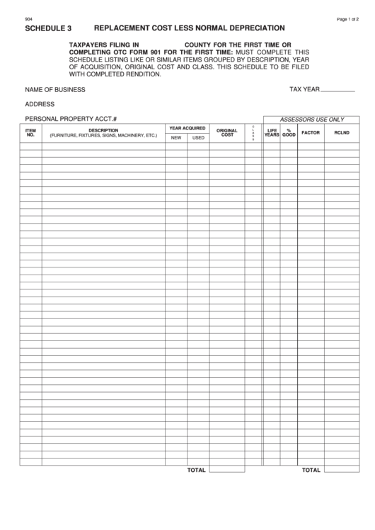Replacement Cost Less Normal Depreciation Form printable pdf download