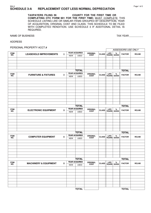 Replacement Cost Less Normal Depreciation Form printable pdf download