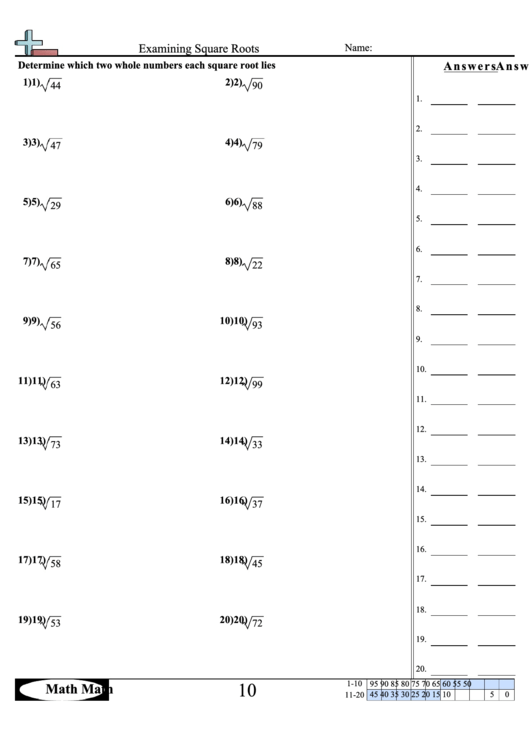 Examining Square Root Worksheet printable pdf download