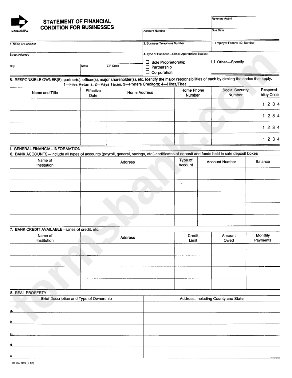 Statement Of Financial Condition For Businesses Form Printable Pdf Download Statement Of Financial Condition For Businesses Form Printable Pdf Download
