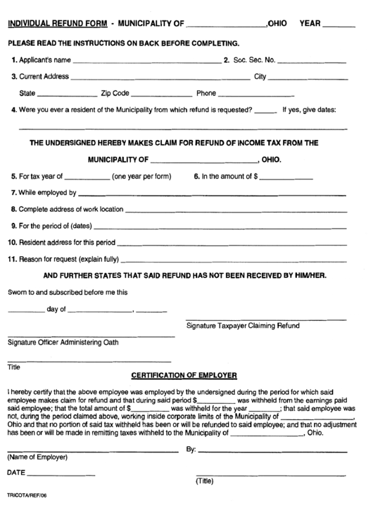 Individual Refund Form printable pdf download