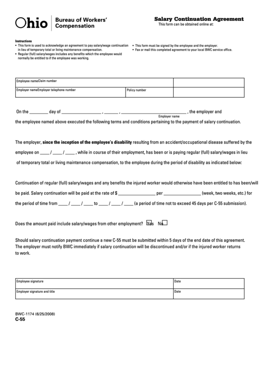 Form C-55 - Salary Continuation Agreement printable pdf download