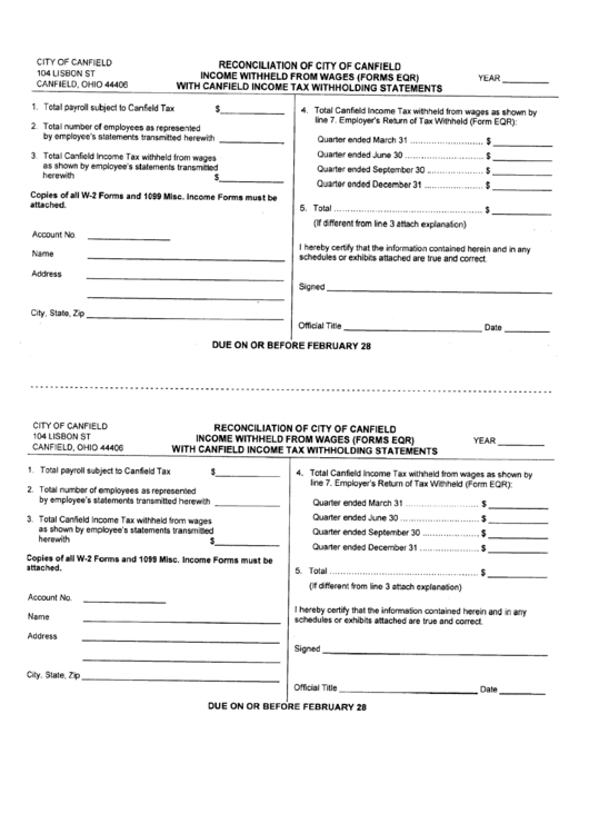 Form Of Reconciliation Of Income Withheld From Wages printable pdf download