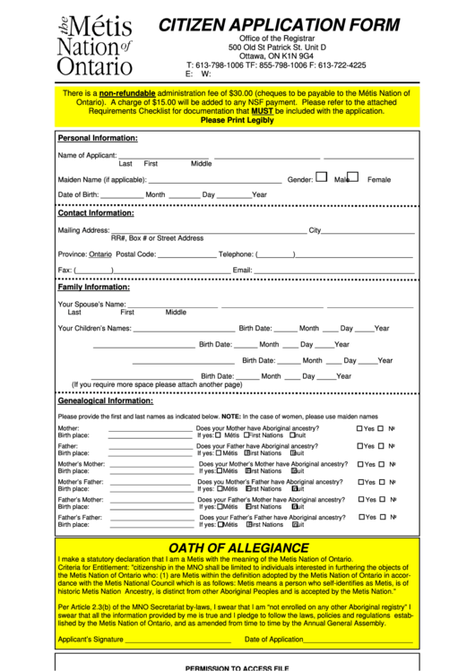 Citizen Application Form printable pdf download