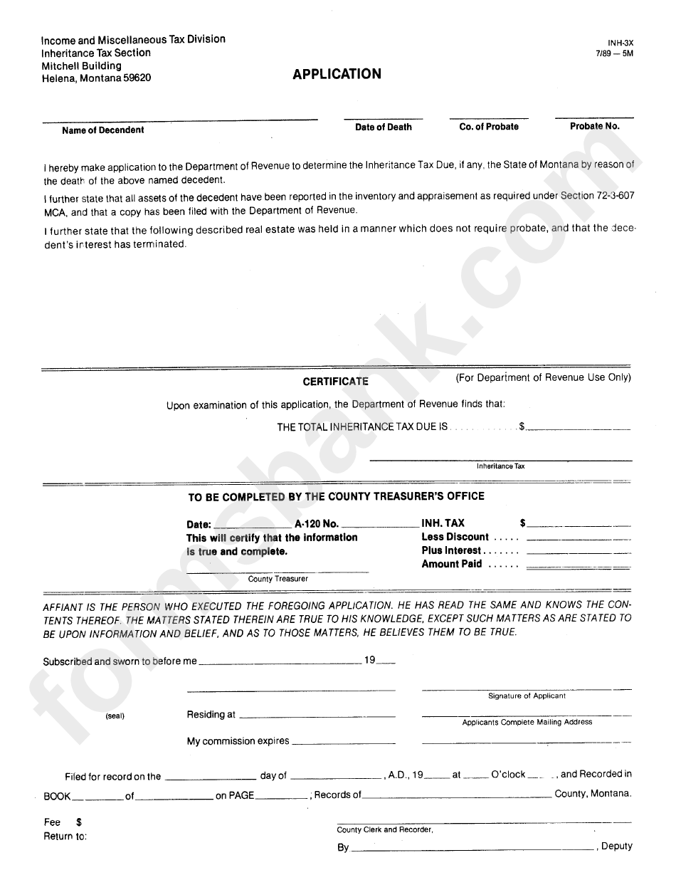Form Inh-3x - Inheritance Application Form - Tax Section - State Of ...