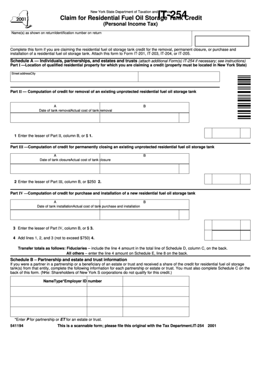 Fillable Form It-254 - Claim Form For Residential Fuel Oil Storage Tank ...