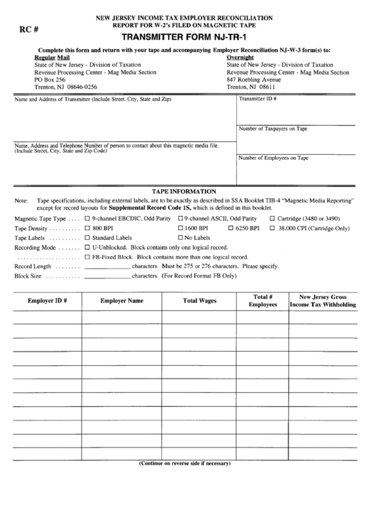 Transmitter For Form Nj-Tr-1 printable pdf download
