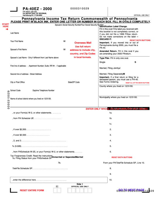 Fillable Form Pa-40ez - 2000 - Wage Tax Statement printable pdf download