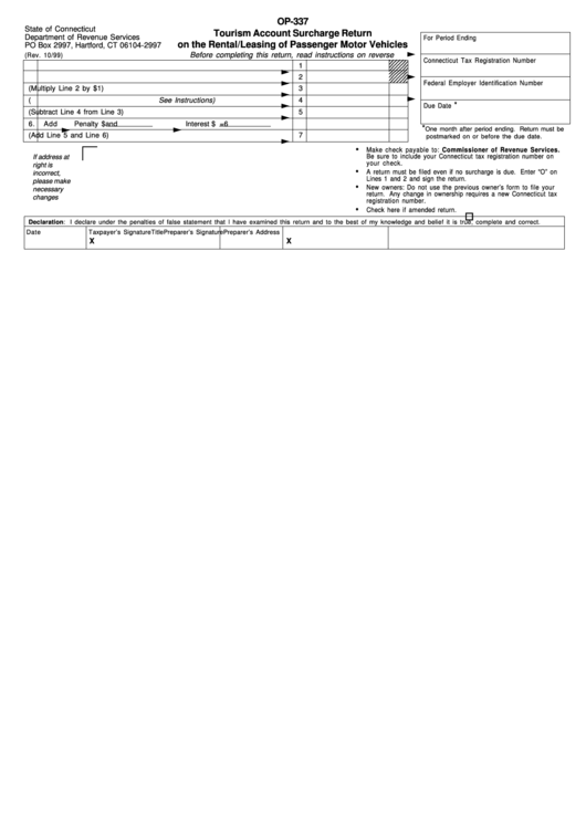 Form Op-337 - Tourism Account Surcharge Return printable pdf download
