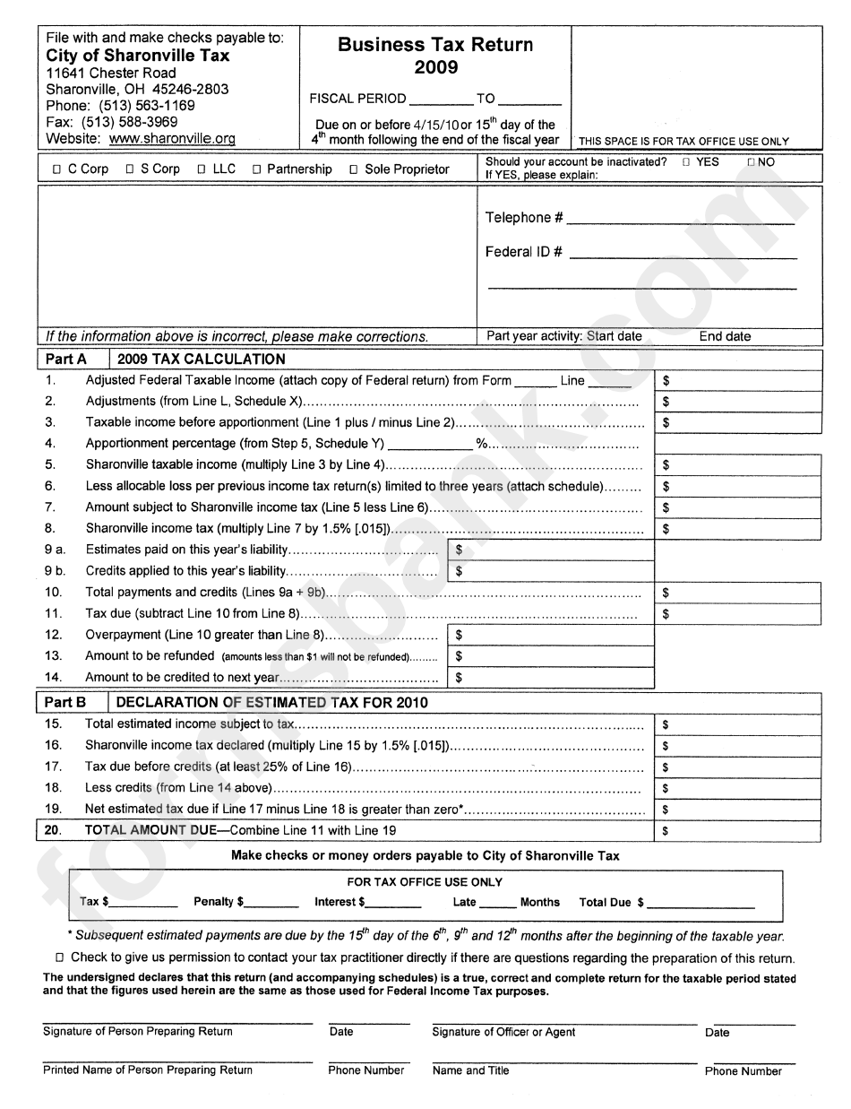 Business Tax Return Form 2009 printable pdf download