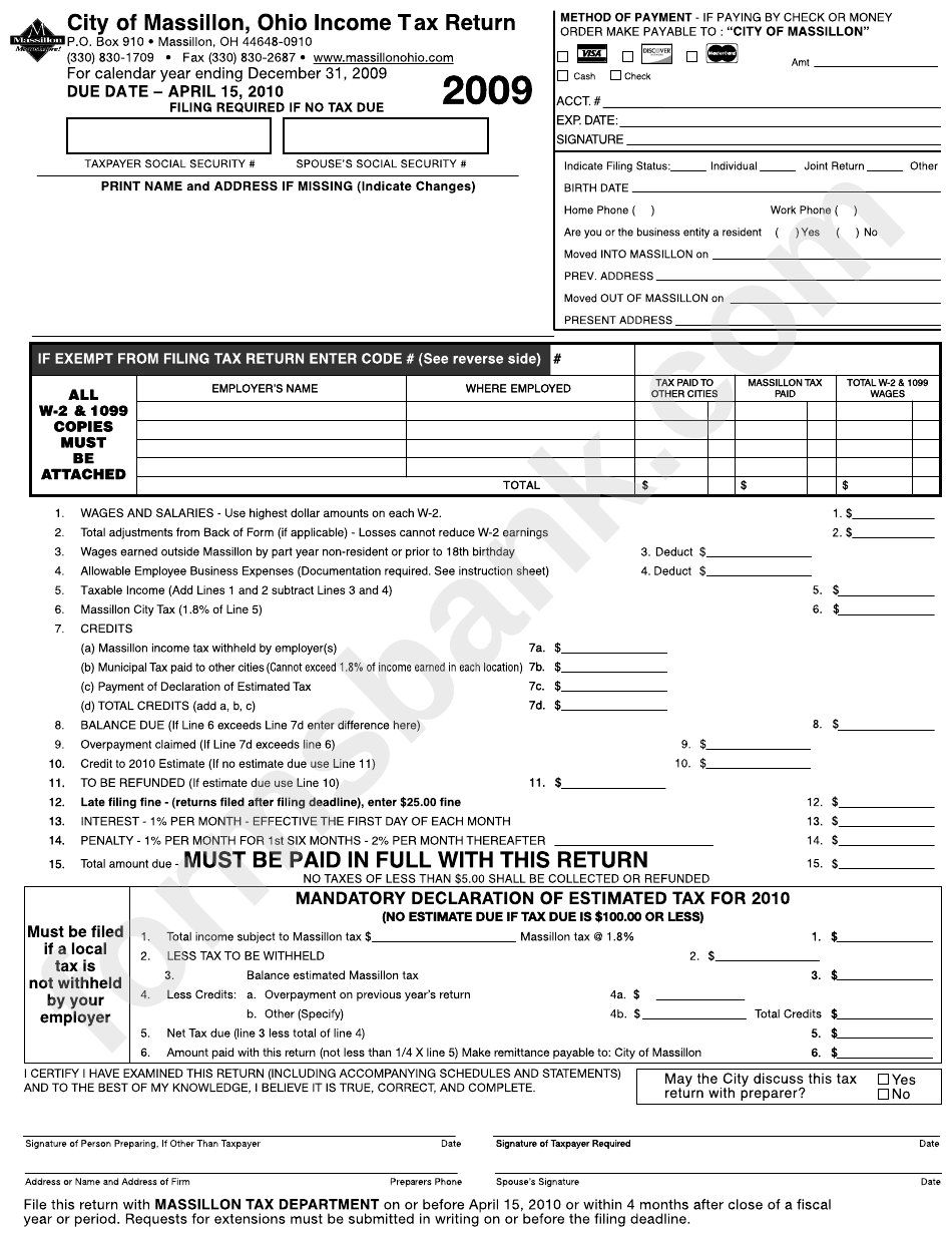 Income Tax Return Form 2009 printable pdf download