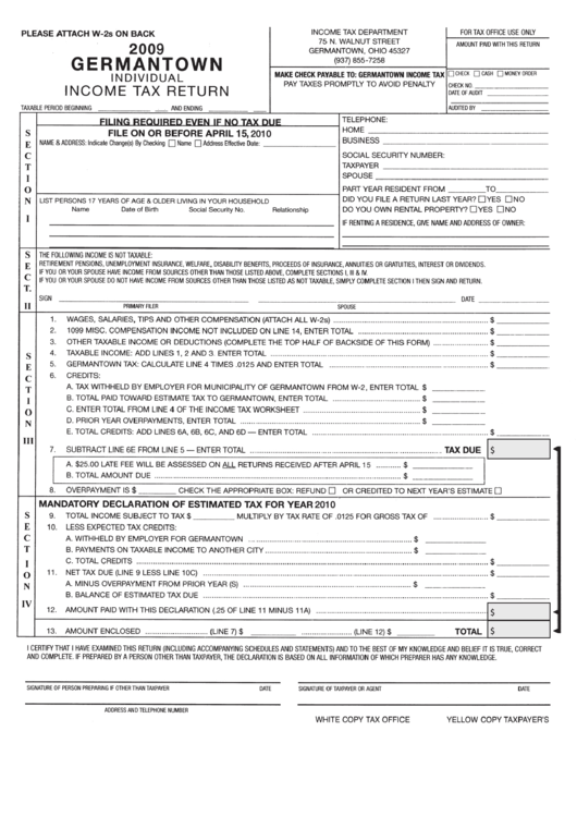 Individual Income Tax Return Form - 2009 printable pdf download
