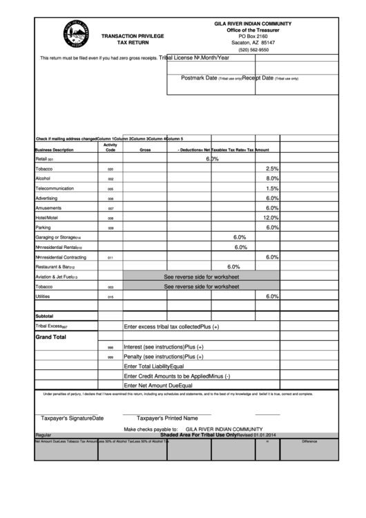 Transaction Privilege Tax Return Form Printable Pdf Download