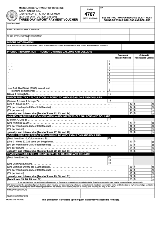Fillable Form 4707 - Three-Day Import Payment Voucher printable pdf ...
